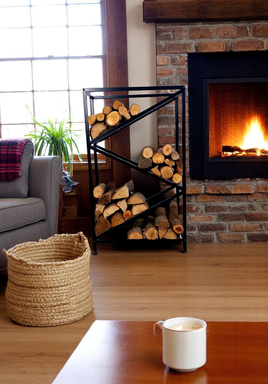 Modern Indoor Firewood Rack,metal Log Holder, Minimalist Fireplace ...