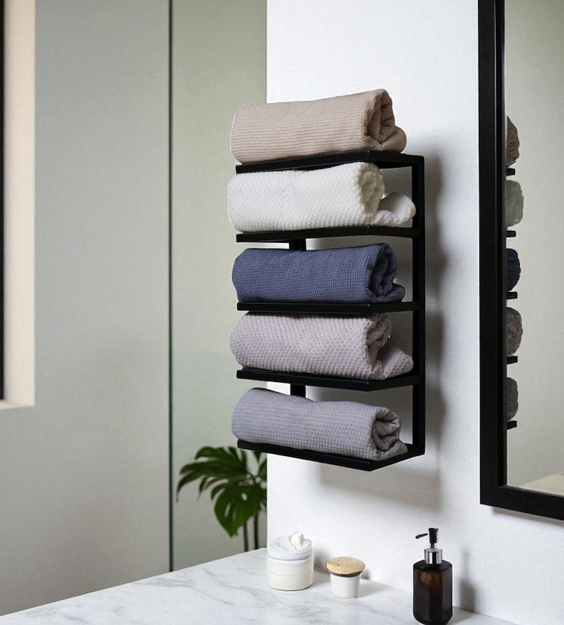 Wall Mounted Multi Towel Rack, Modern Bathroom Storage Shelf - Etsy