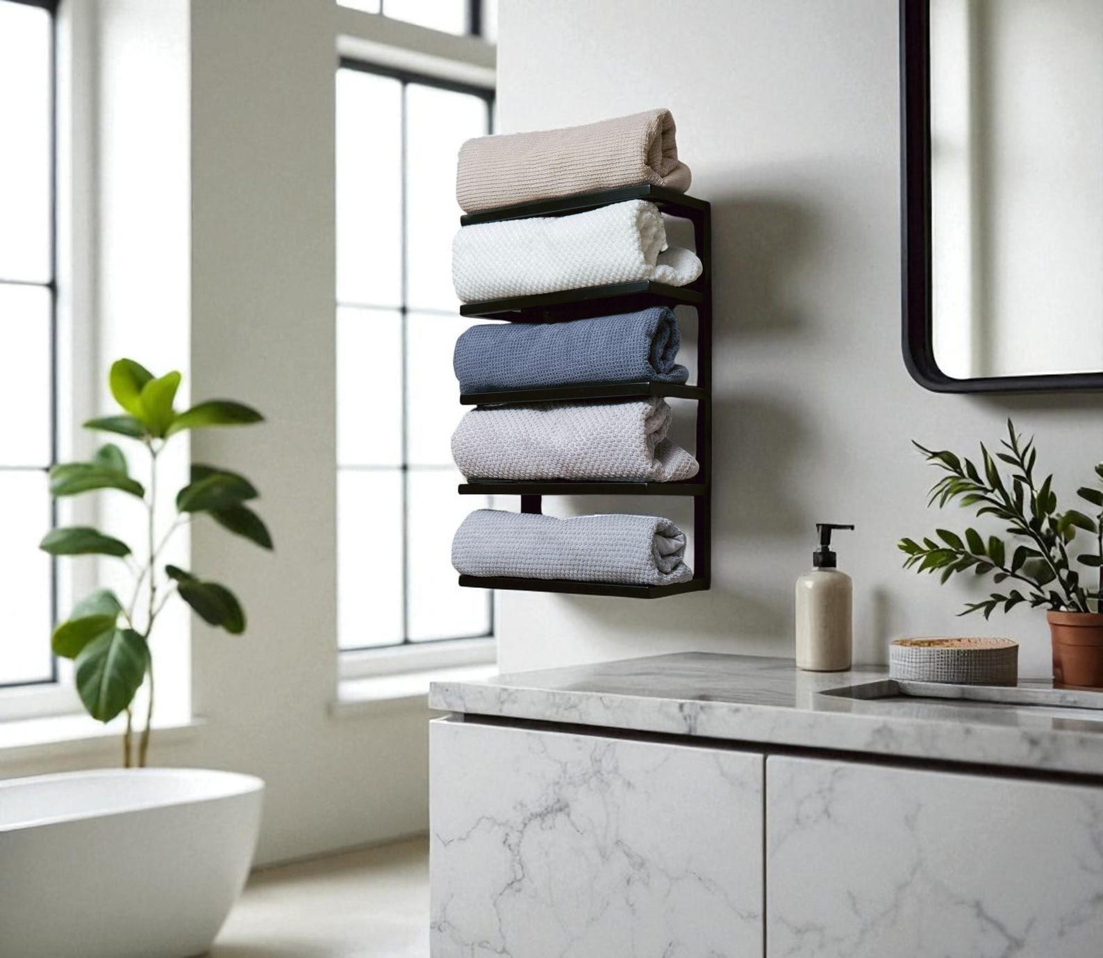 Wall Mounted Multi Towel Rack, Modern Bathroom Storage Shelf - Etsy