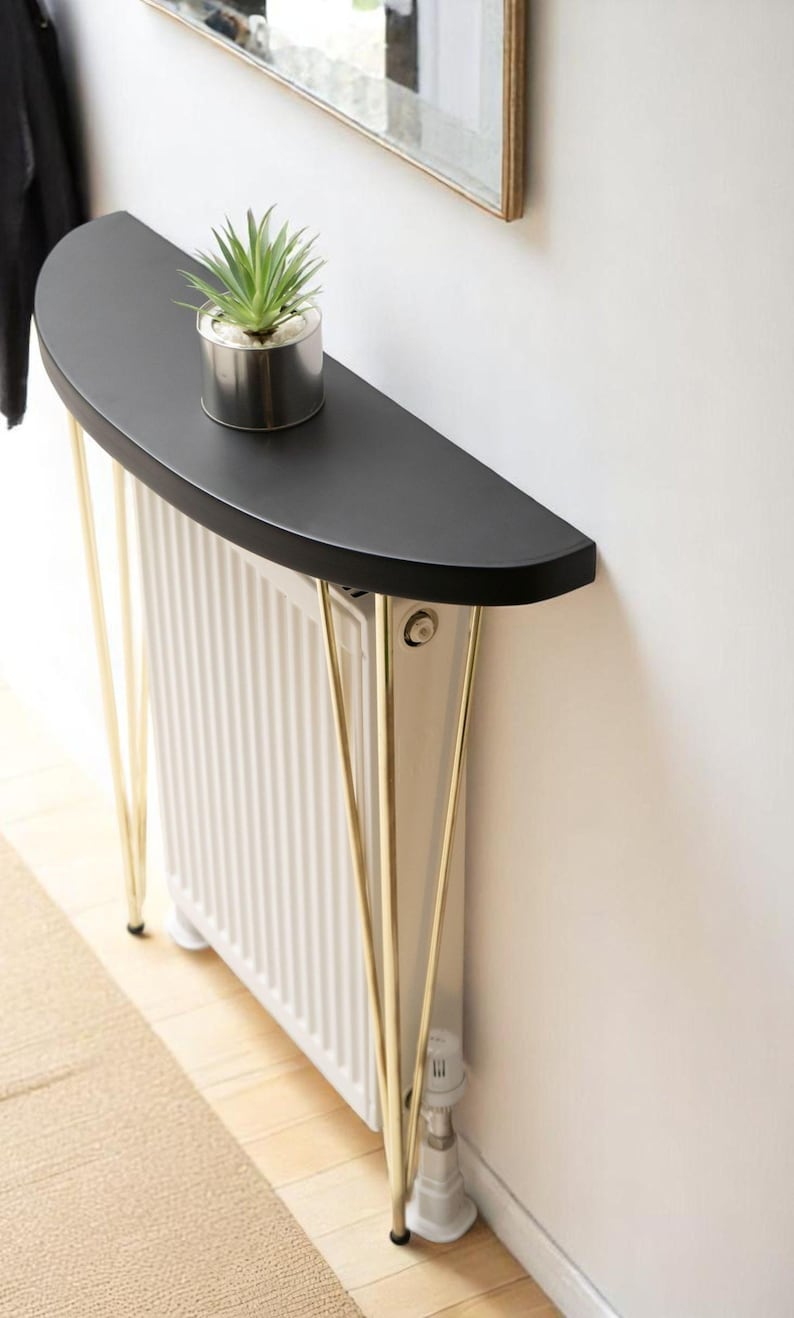 Half Moon Black Coated Narrow Console Table, Modern Narrow Hallway ...