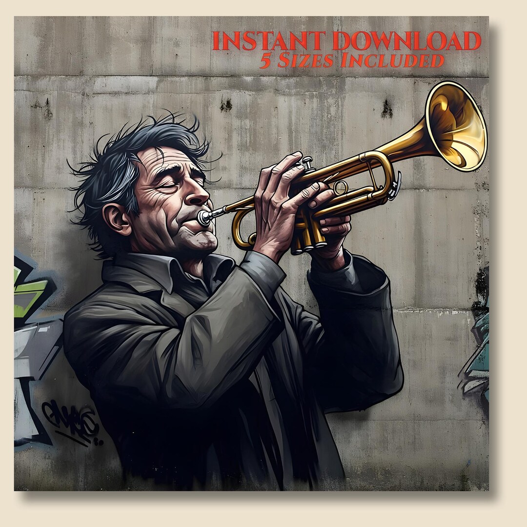 Graffiti Wall Art – Jazz Trumpet Player Poster Print, Urban Music, Gift ...