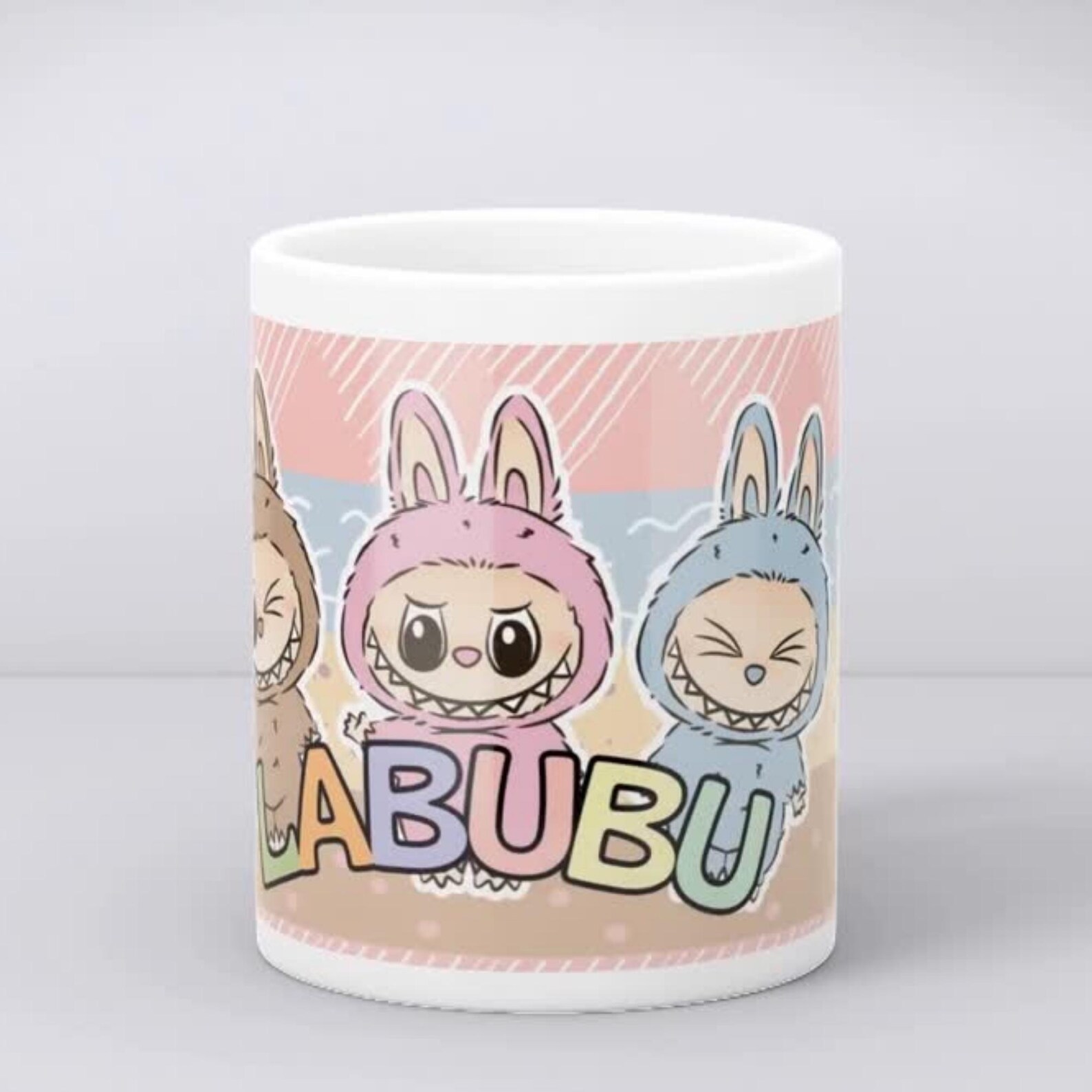LABUBU MUG TUMBLERS Labubu Bunny Mug, Cute Kawaii Pink Hoodie Character ...