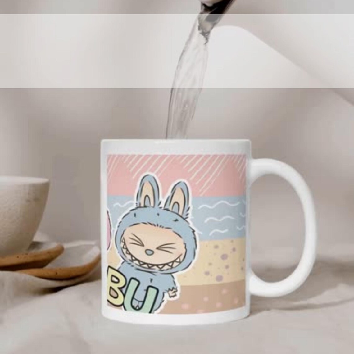LABUBU MUG TUMBLERS Labubu Bunny Mug, Cute Kawaii Pink Hoodie Character ...
