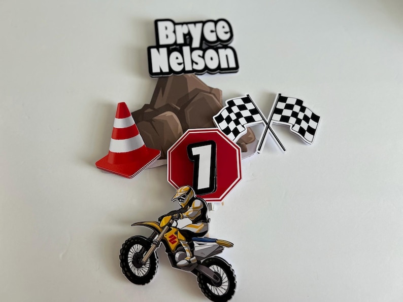 3D Motocross Birthday Cake Topper, Vibrant Motorbike Design - Etsy