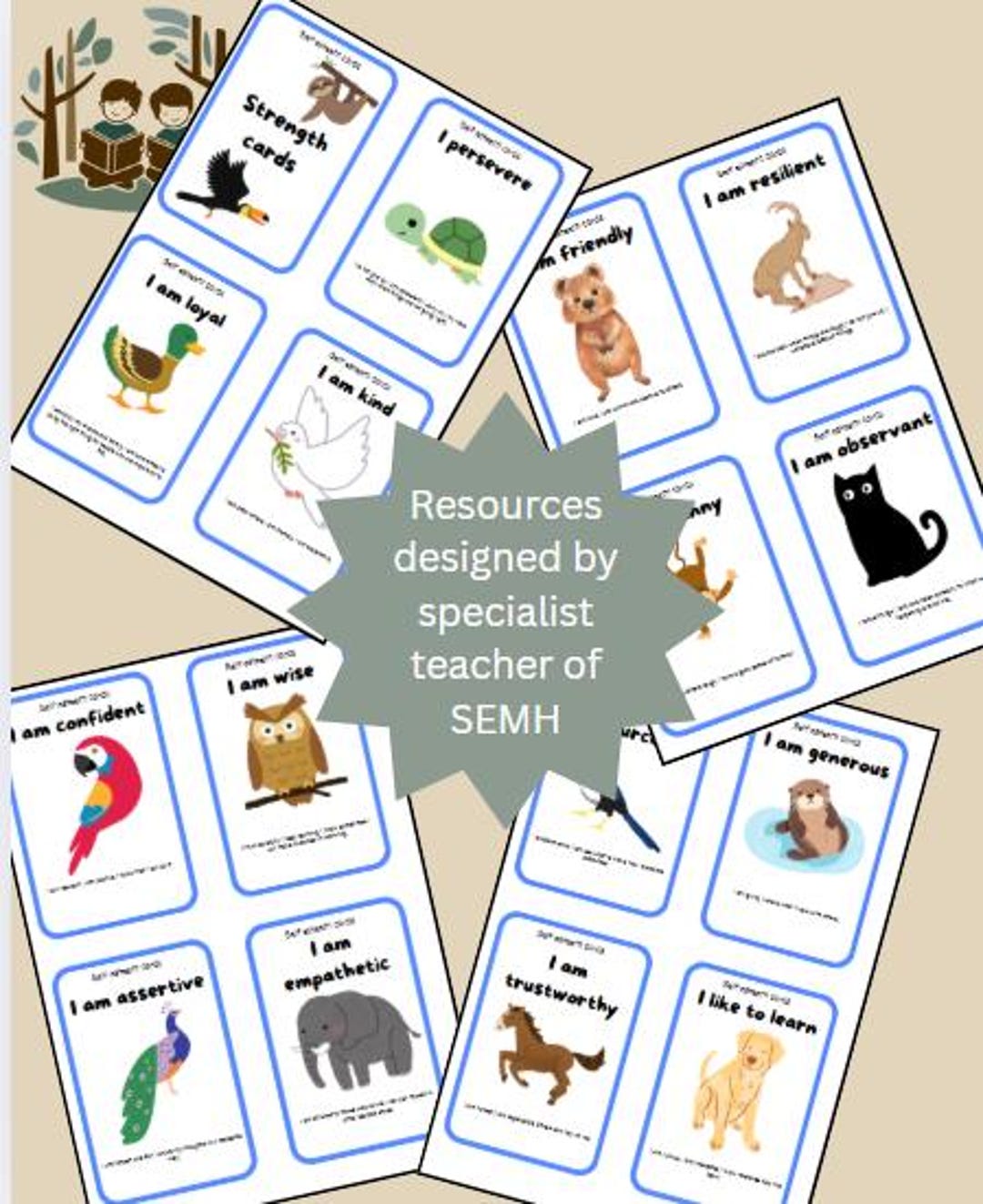 Self Esteem Strength Cards Animal Theme - Etsy