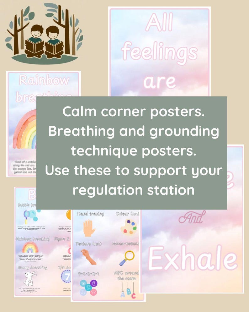 Calm Corner Display Posters Including Breathing and Grounding Technique ...