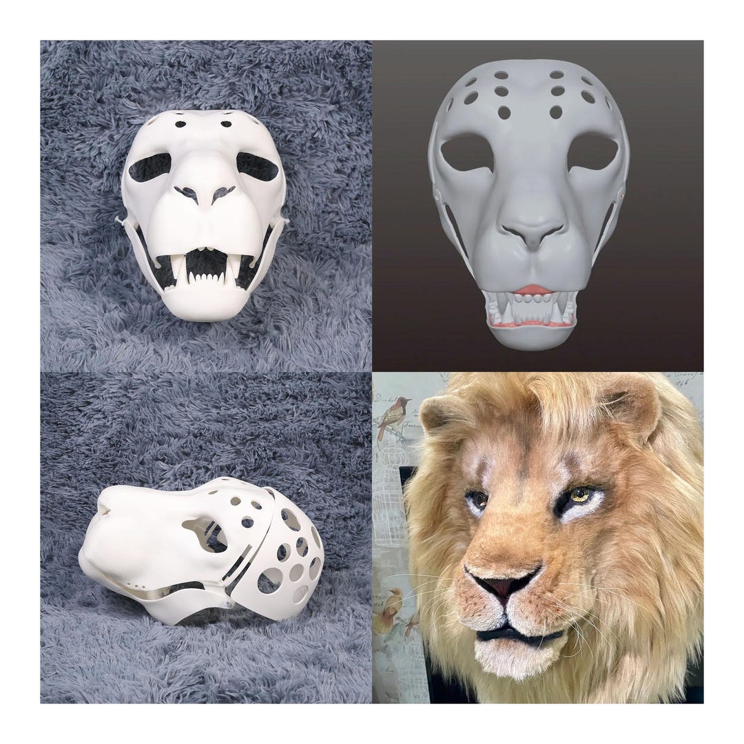 Lion Fursuit Skull Base Articulated Jaw 3D Printed Big Cat Head DIY ...