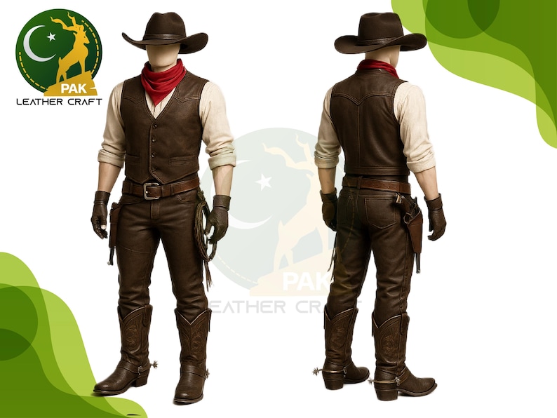 Men's Dark Brown Leather Cowboy Suit: Vintage Western Vest & Pants - Etsy