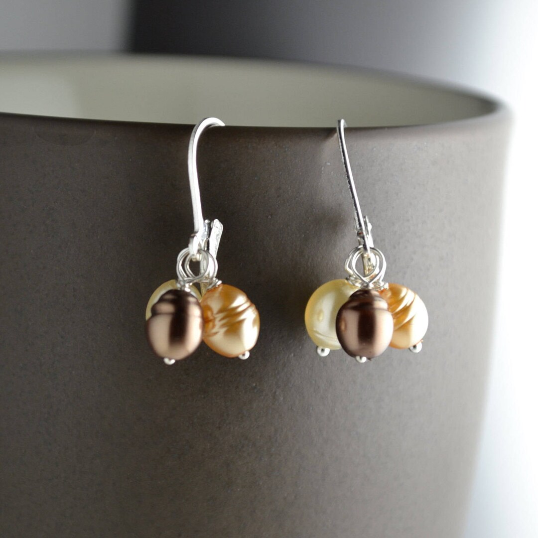 Tri Color Pearl Earrings, Dainty Jewelry, Wedding Jewelry, Silver Lever ...