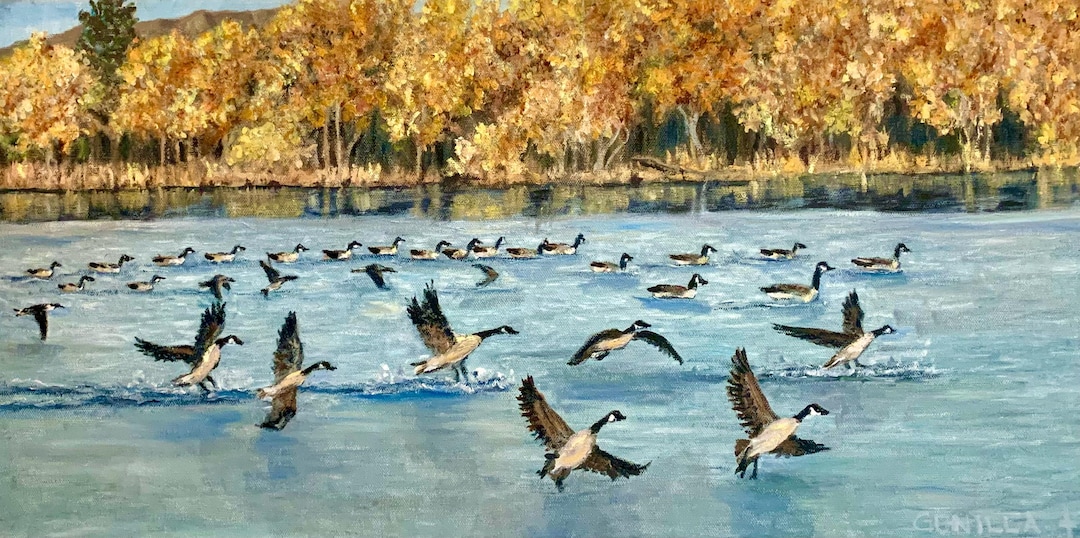 Printable Card Geese Landing on Lake in the Fall - Etsy