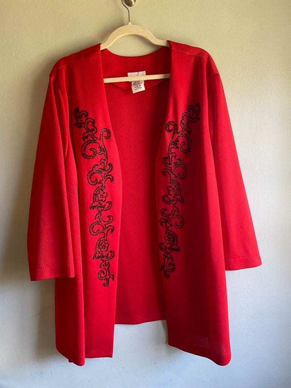 Vintage Red Duster Jacket With Black Beading - Etsy