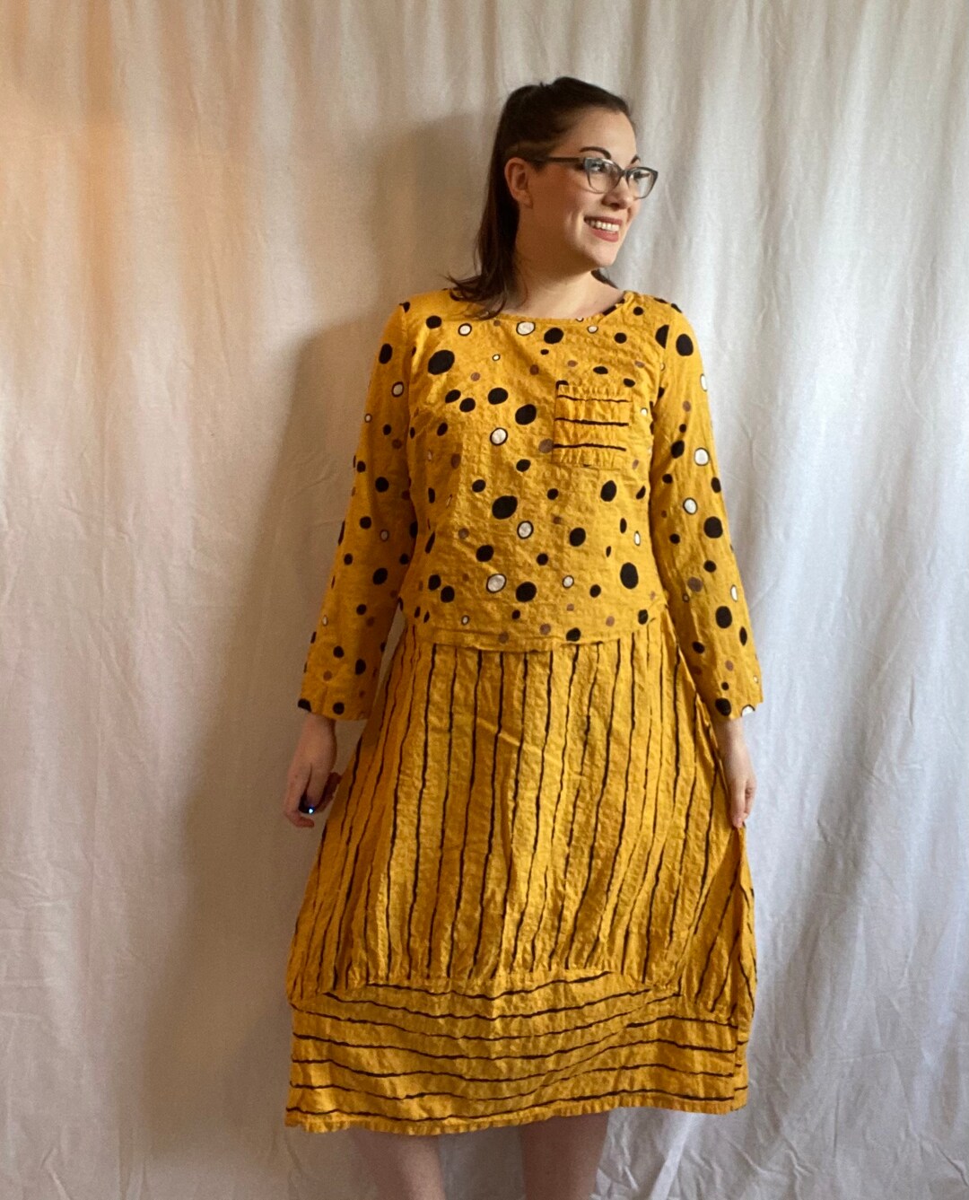 Vintage Yellow Polka Dot and Striped Sear Sucker Dress - Etsy.de