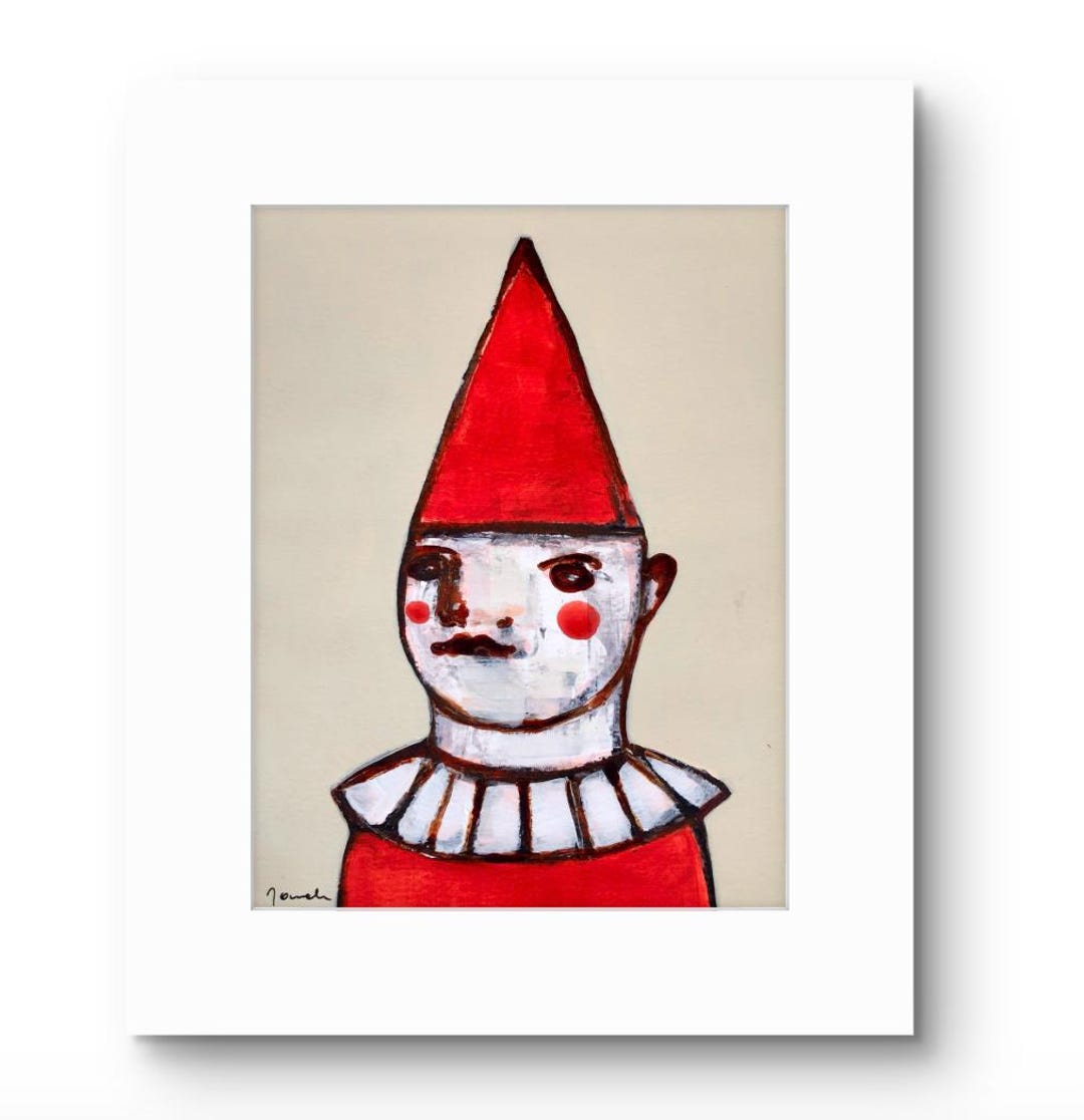 Portrait in a Red Pointy Hat - Art Original Illustration on Paper ...