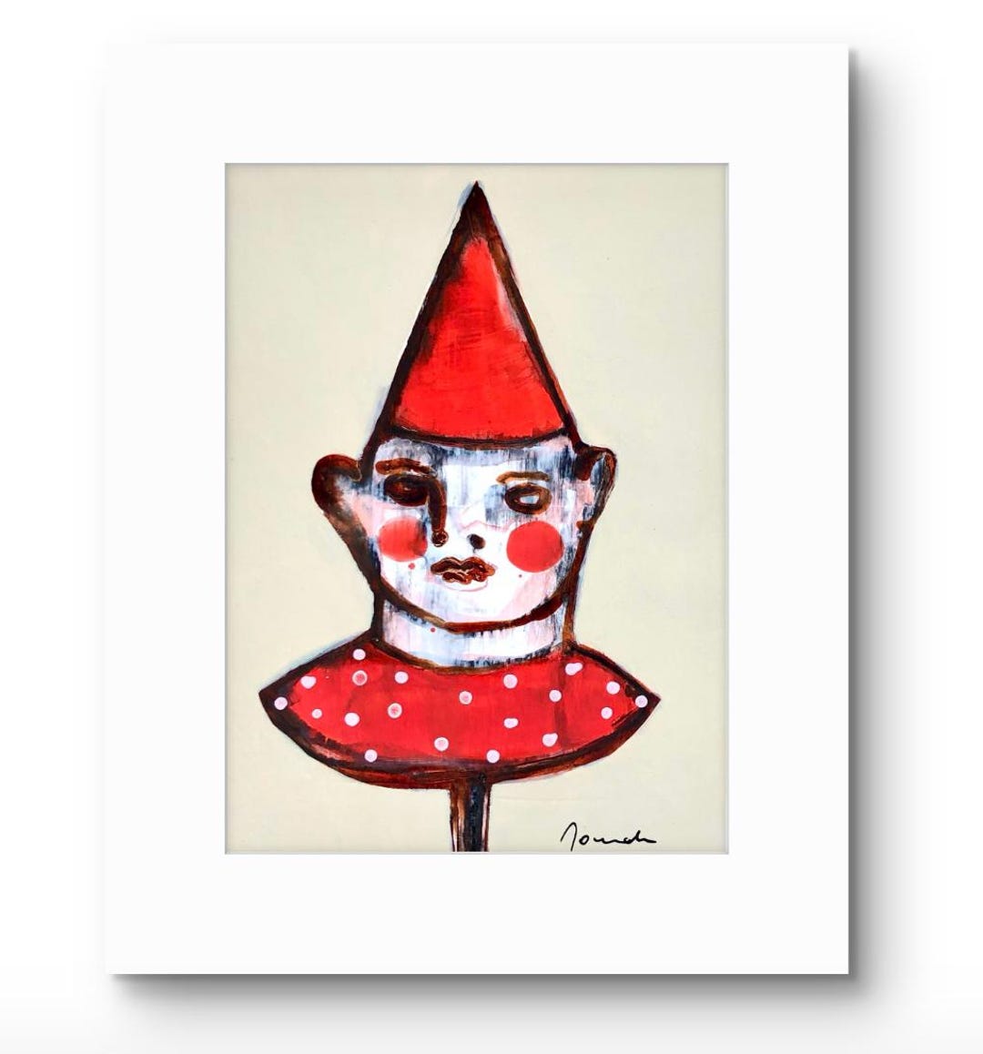 Marionette in a Red Pointy Hat – Original Art on Paper Wall Decor Art ...
