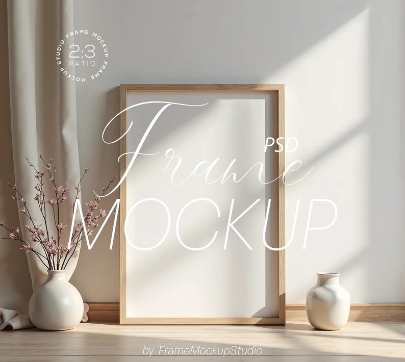 Frame Mockup, Light Wood Frame, 2x3 Vertical Wall Art Mockup, Digital ...