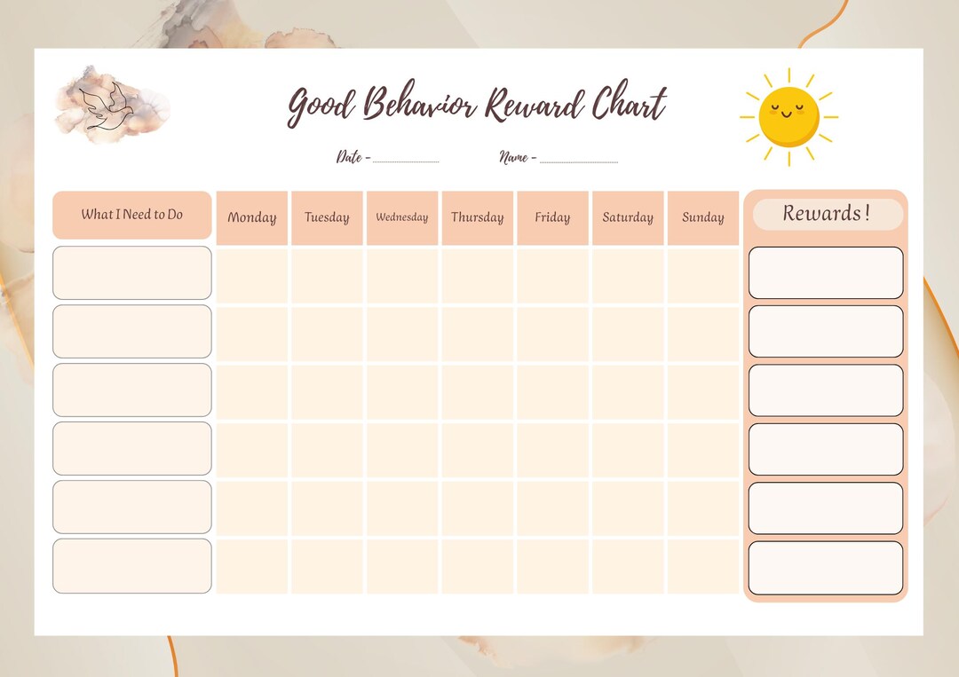 Good Behavior Reward Chart for Kids | Instant Download for Positive ...