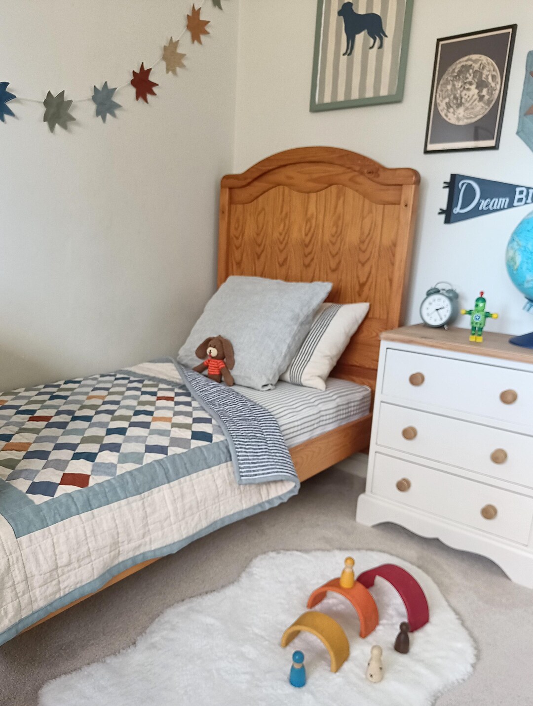 Handmade Linen Baby Quilt: 'diamond Circus' Patchwork Toddler Blanket ...