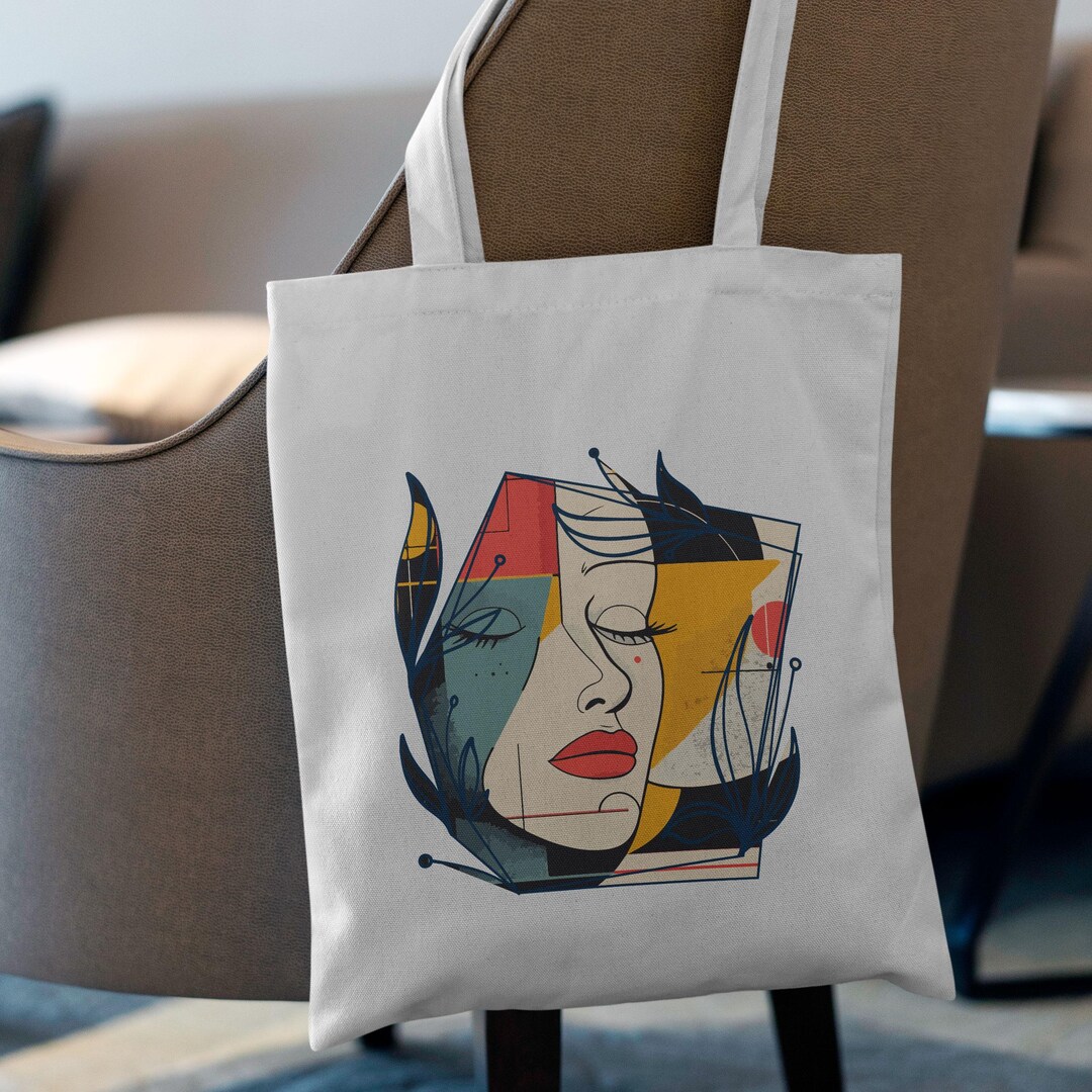 Abstract Face Art Tote Bag – Cubist Woman Portrait Canvas Bag for ...