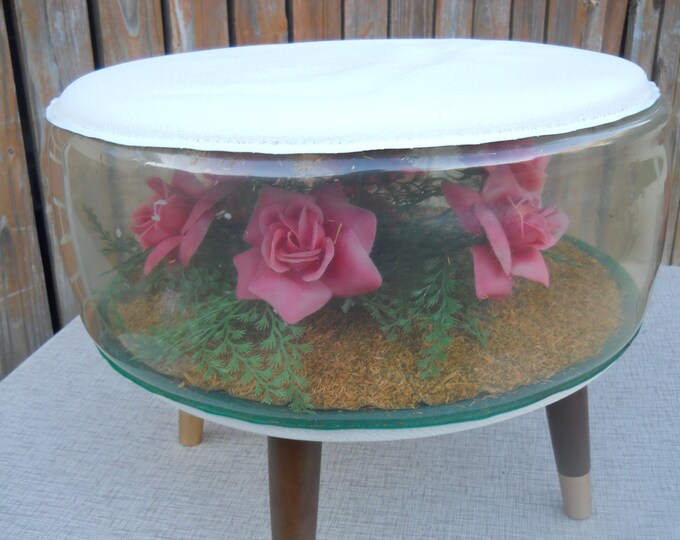 Vintage Inflatable Footstool, Terrarium Footstool, Roses in Ottoman ...