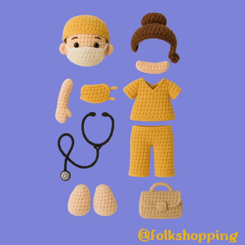 Nurse Amigurumi Crochet Pattern, DIY Medical Doll Keychain PDF Digital ...