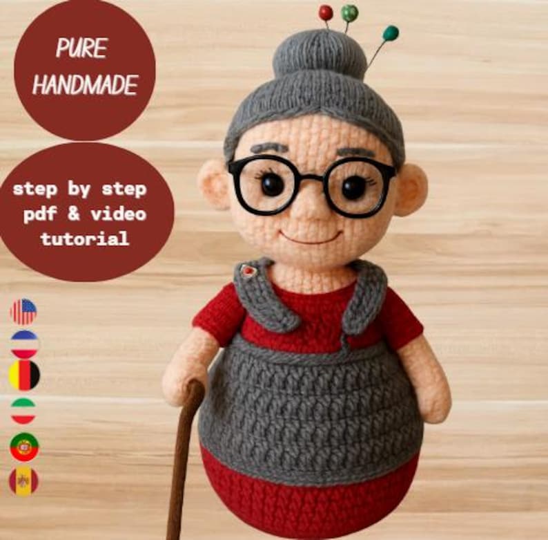 Crochet Grandma Doll Pincushion Pattern Amigurumi Granny (PDF& Video ...