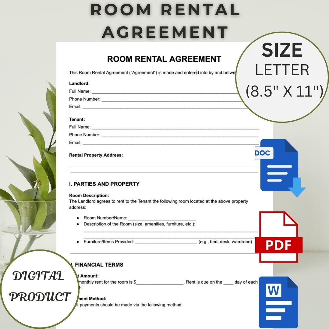 Printable Room Rental Agreement Template: Editable Tenancy Contract ...