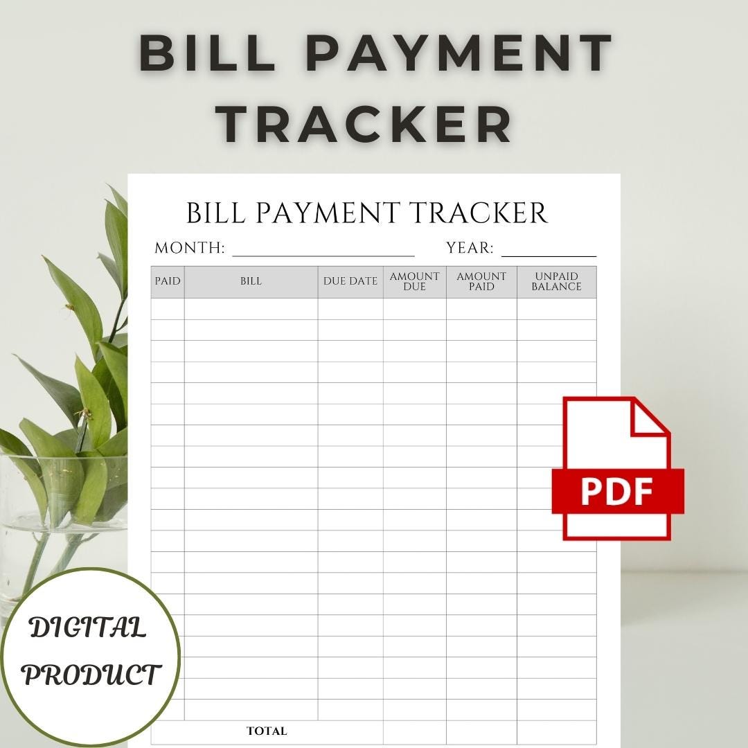 Printable Bill Payment Tracker: Minimalist Finance Template (PDF) - Etsy