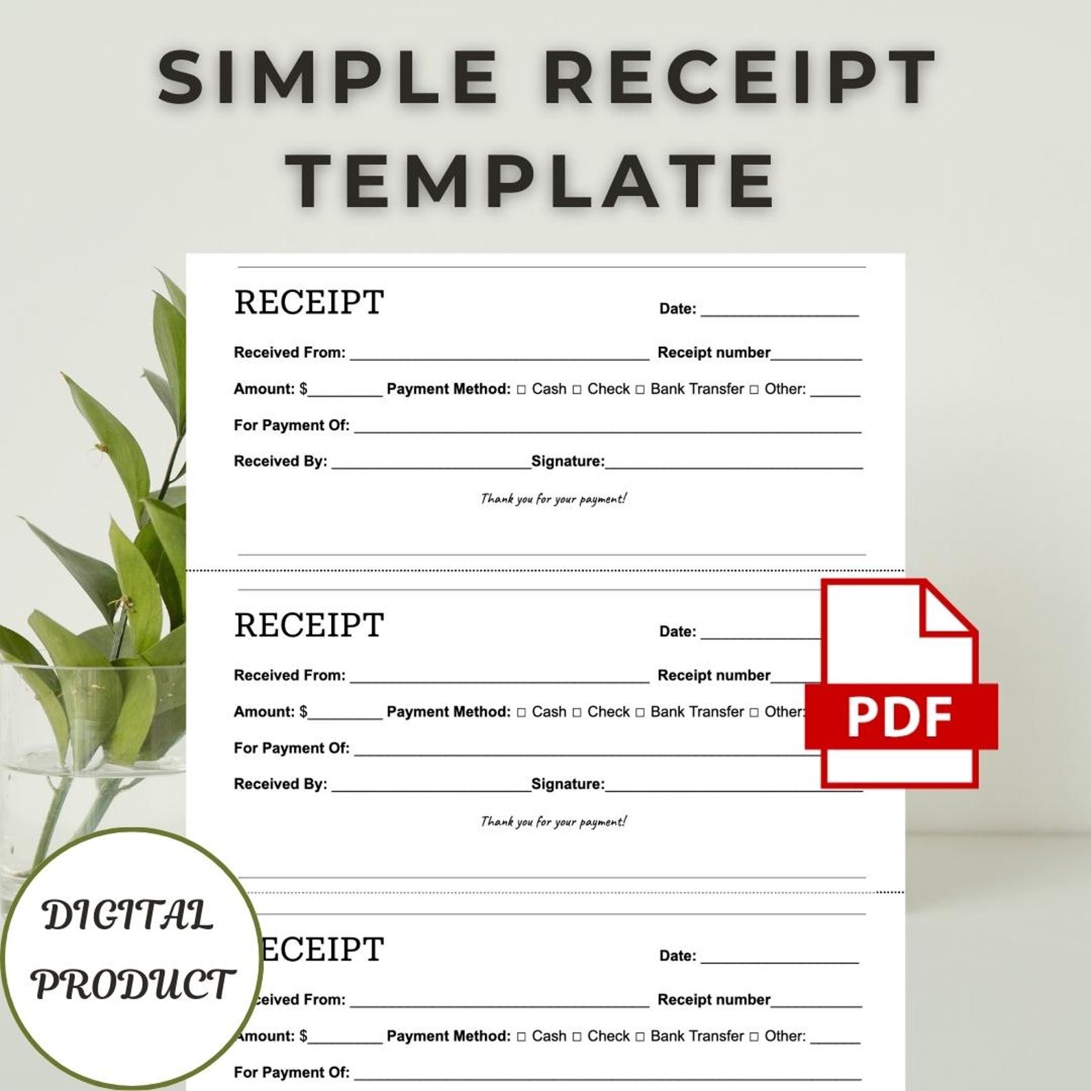 Printable Receipt. Receipt Template. Customer Receipt. Minimalist ...