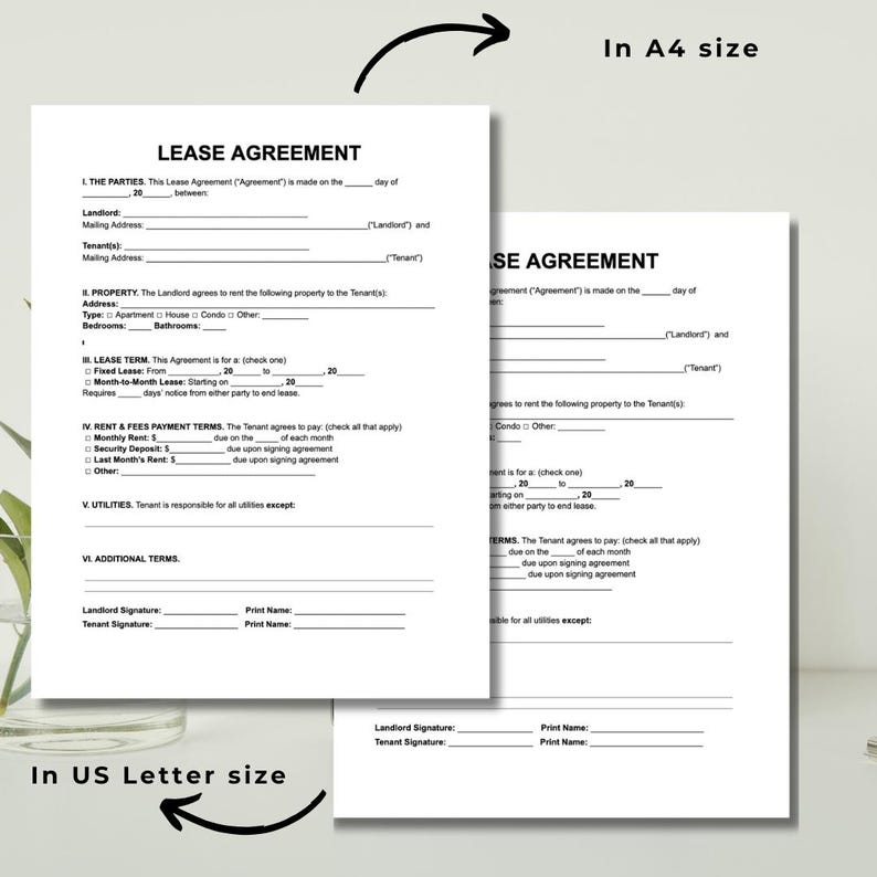 Rental Agreement | Lease Contract Template | Editable Landlord Forms ...