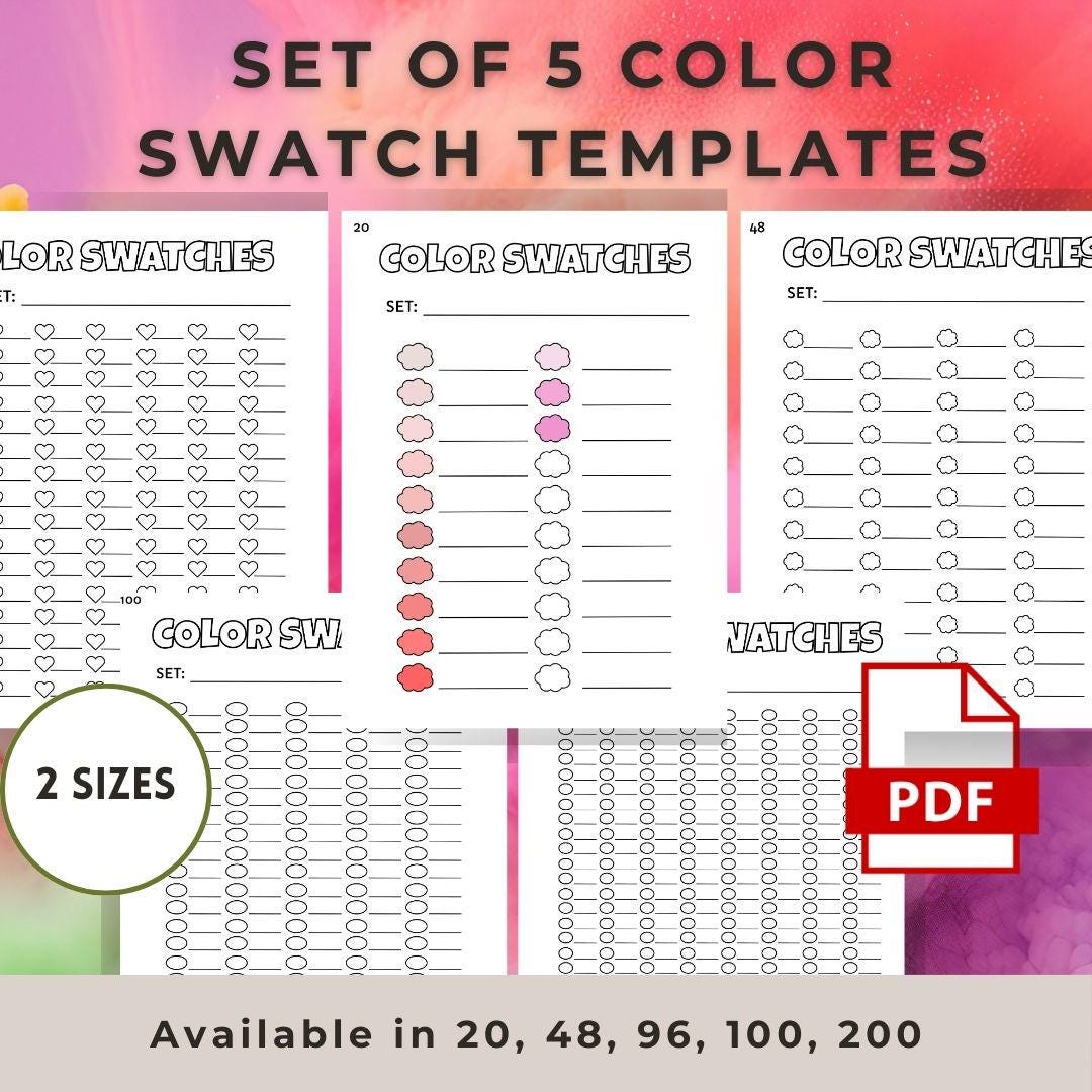 Color Swatch Chart, Printable Coloring Swatches Sheets PDF, Ohuhu ...