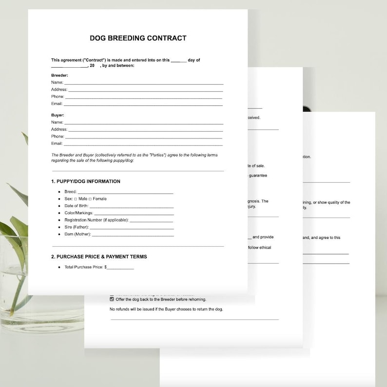 Editable Printable Dog Breeding Contract Template, Simple Agreement ...