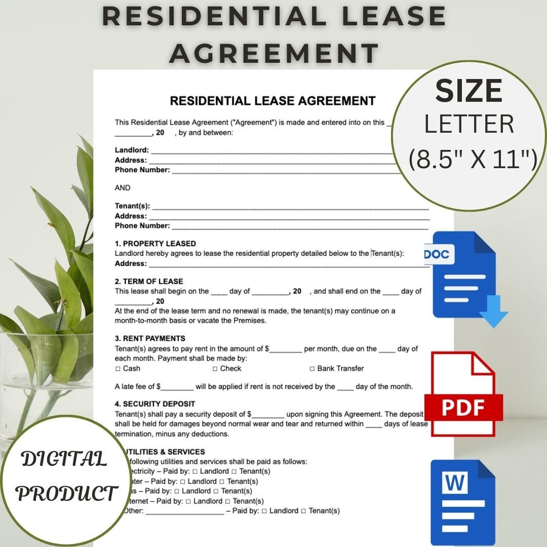 Editable Residential Lease Agreement Template (PDF, Google Docs, MS ...