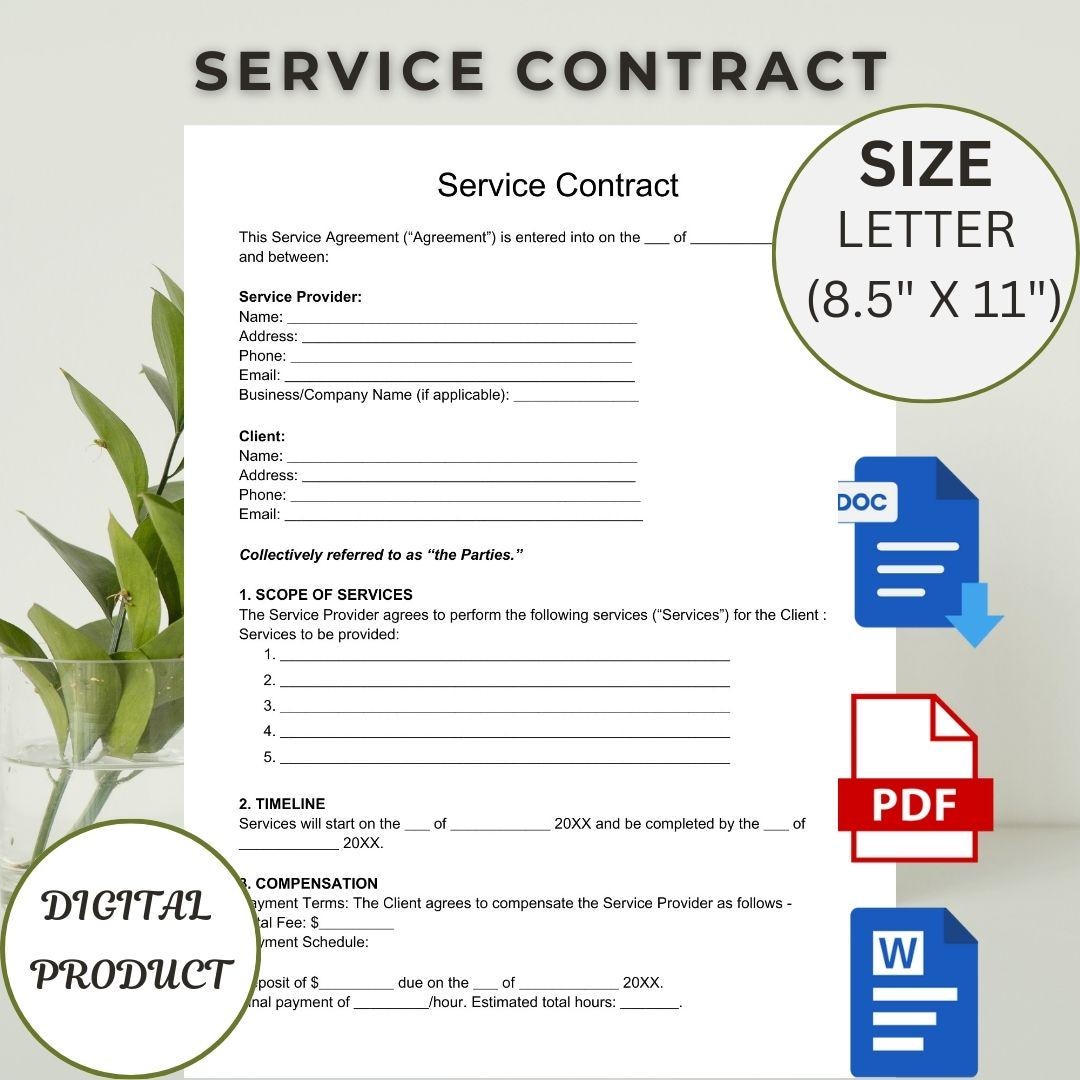 Printable Service Contract Template | Services Contract Agreement ...
