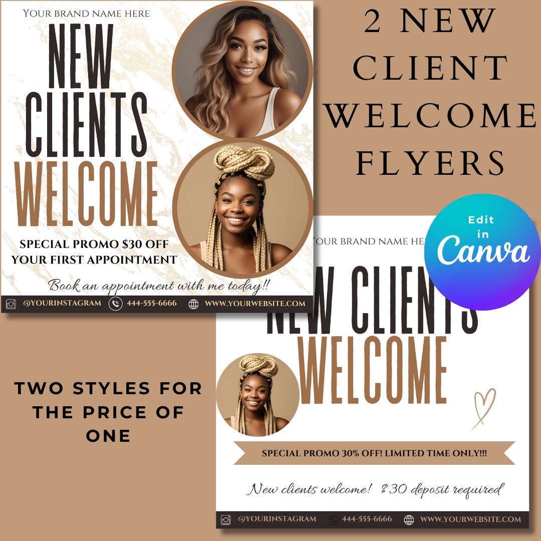 New Client Flyer, Editable Clients Welcome Canva Template, DIY Flyer ...