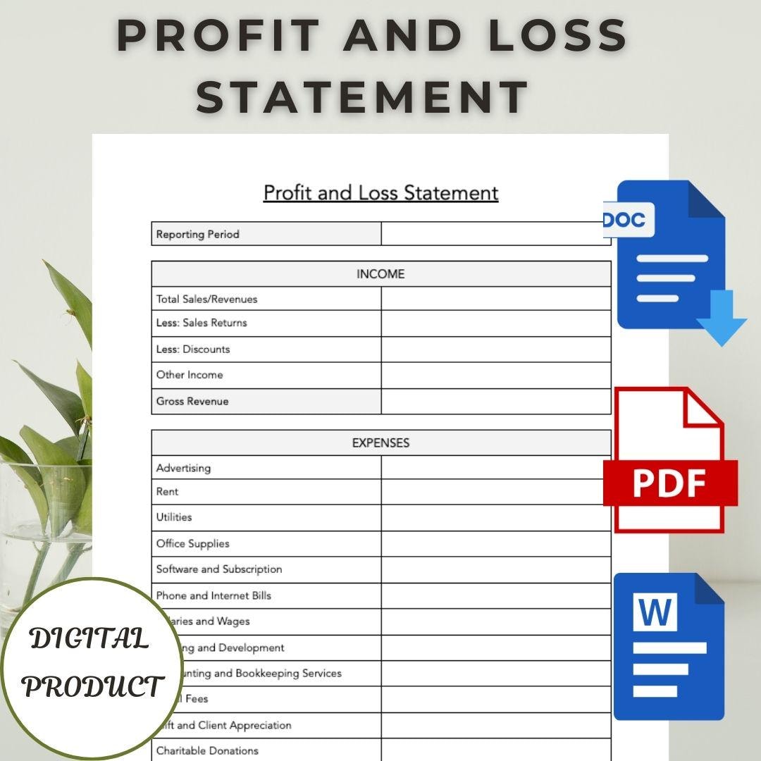 Printable Profit and Loss Statement Template: Editable Financial Report ...