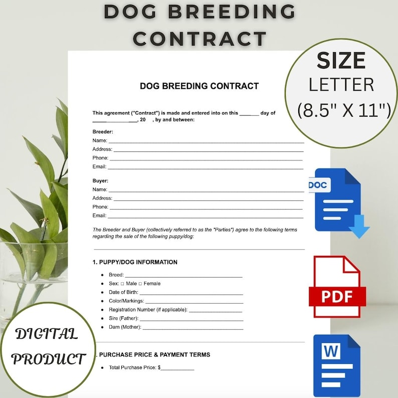 Editable Printable Dog Breeding Contract Template, Simple Agreement ...