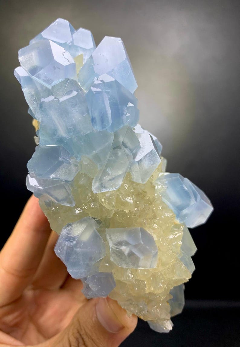 Natural Blue Colour Celestine With Yellow Calcite Combined Specimen ...