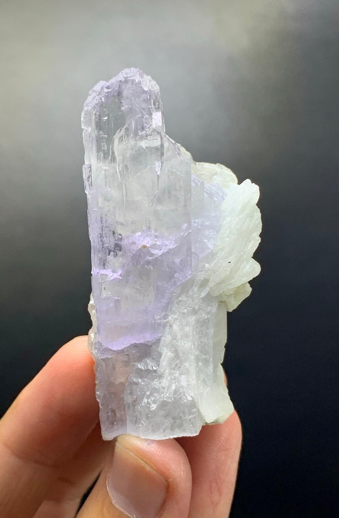 Natural Purple Color Fluorescent Kunzite With Quartz Combined Specimen ...