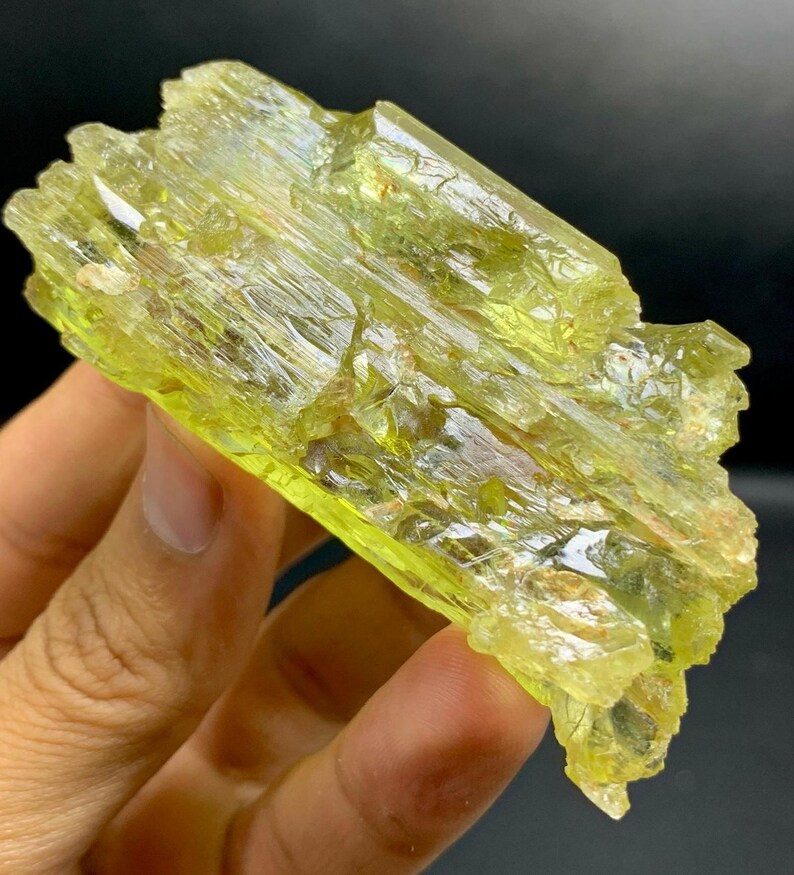 Natural Yellow Color Fluorescent Etched Triphane Kunzite Crystal From ...
