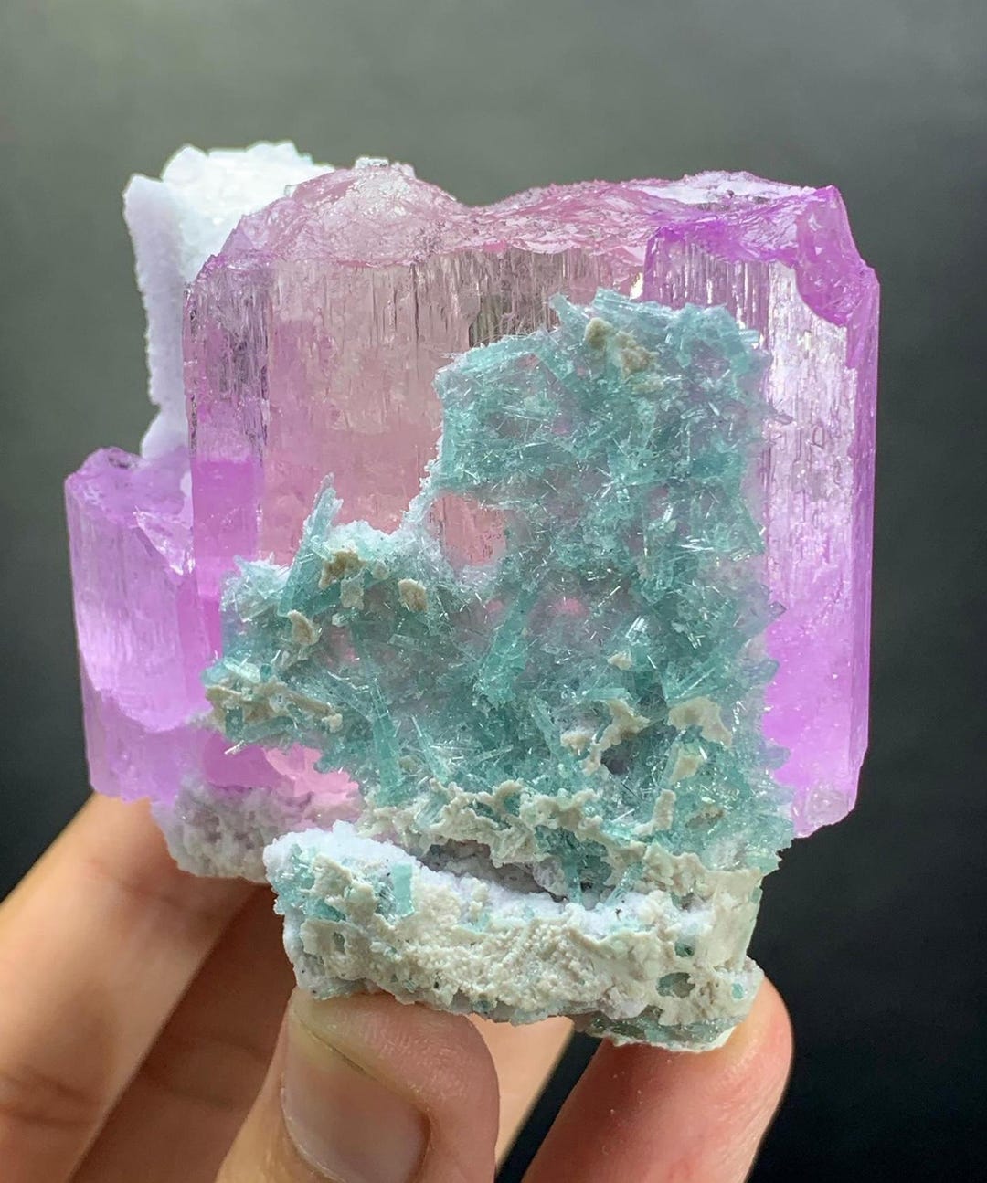 Natural Pink Color Kunzite Crystal With Tourmaline Albite Combined ...