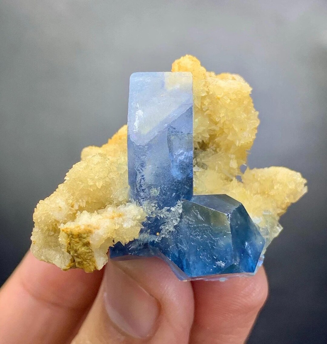 Natural Blue Color Celestine With Yellow Calcite Combined Specimen From ...