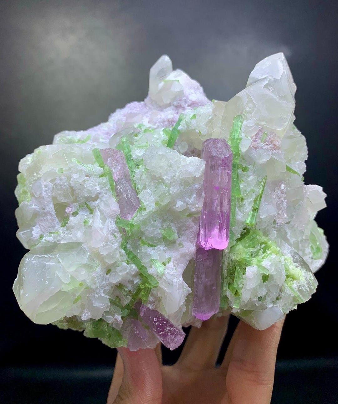 Natural Pink Color Fluorescent Kunzite With Tourmaline Specimen From ...