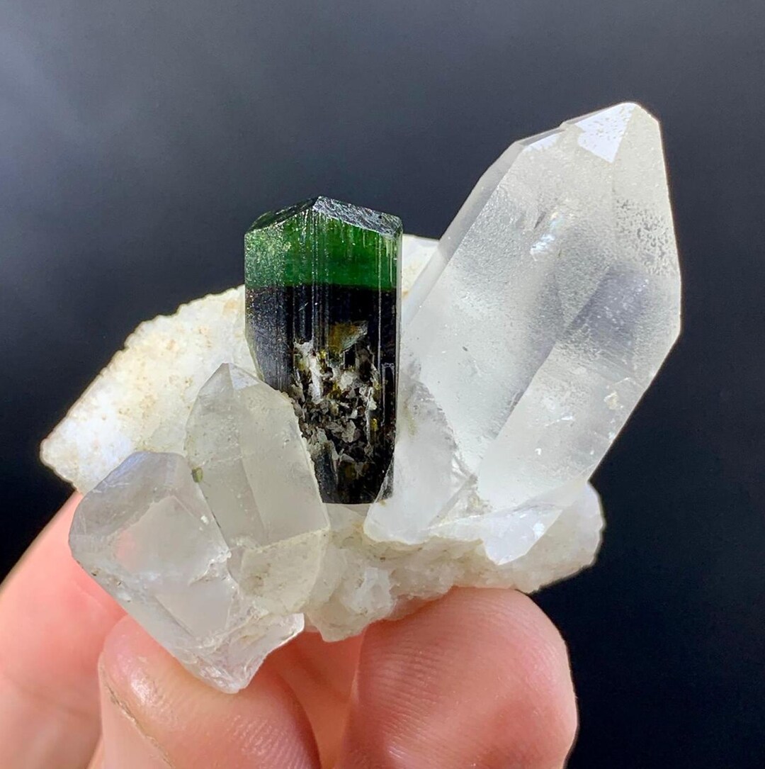 Natural Green Cap Tourmaline with Quartz Goshenite Combined Specimen ...