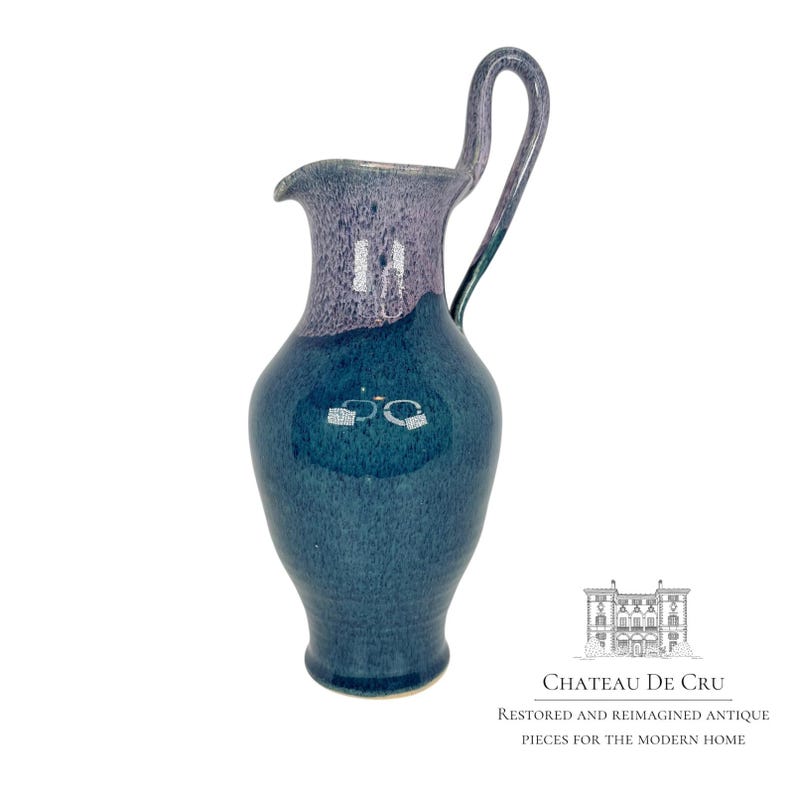 Studio Pottery Blue Pitcher Drippy Glaze by John Garrou 11" Old Fort NC ...