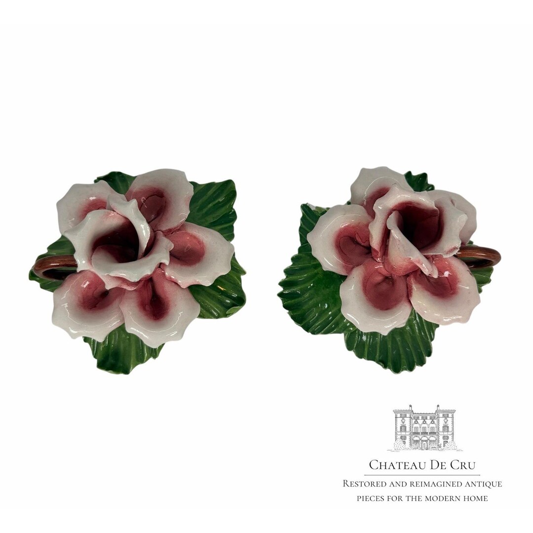 Rose Flower Candle Holders Vintage Capodimonte Pink Handmade Cottage ...