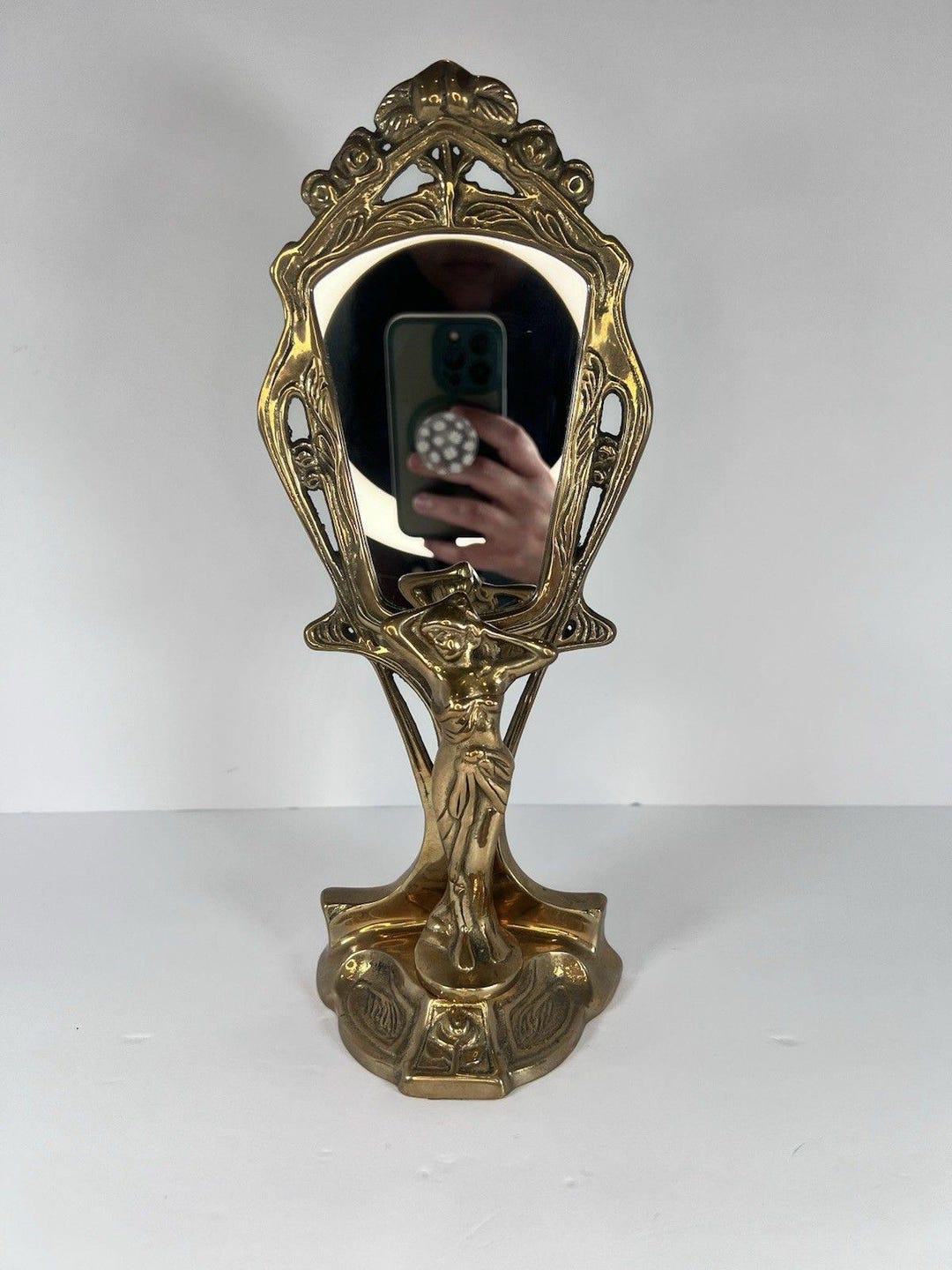 Art Nouveau Brass Mirror Stand: Lady Figurine Dresser Mirror - Etsy