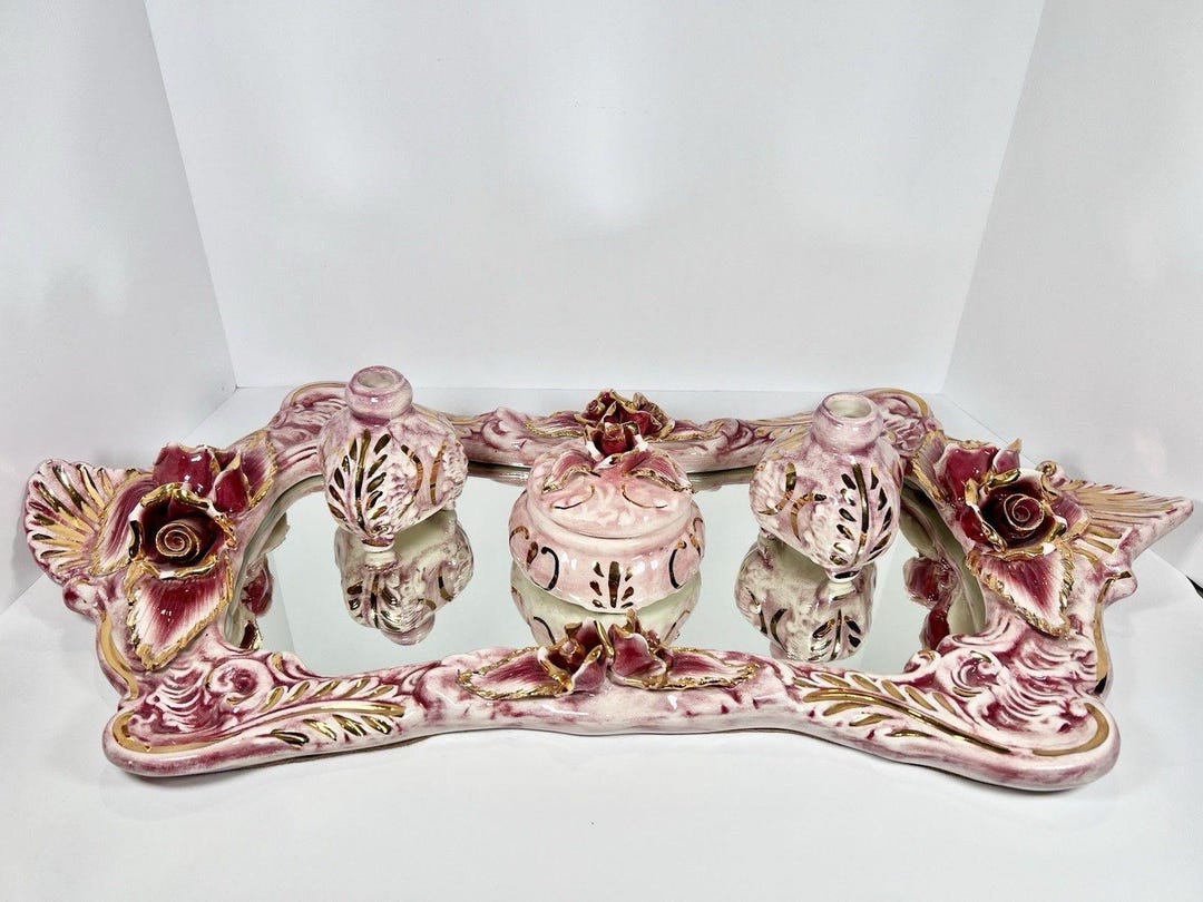 Capodimonte Style Italian Ceramic Vanity Set With Intricate Roses and ...