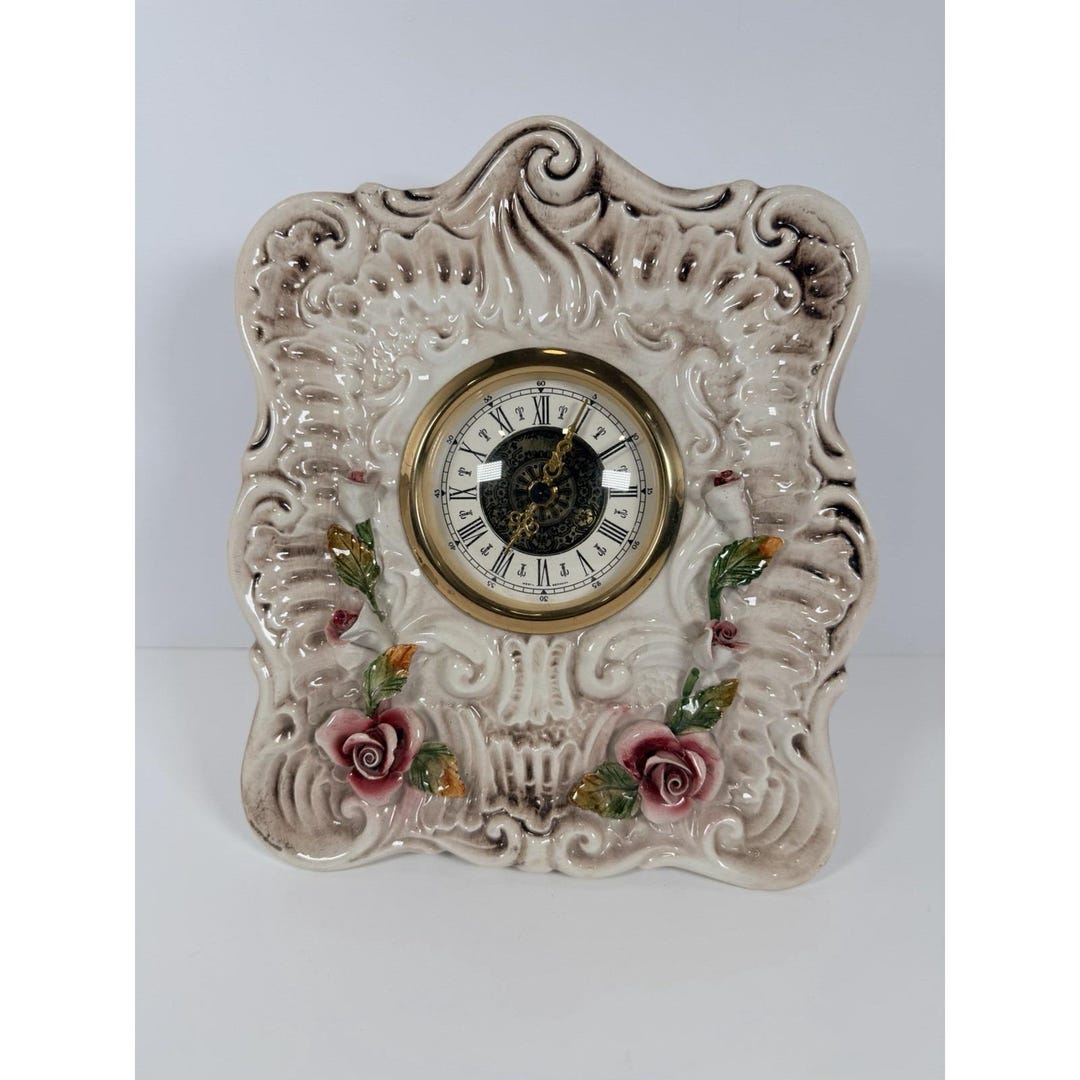 Capodimonte Table Clock With Rose Buds - Etsy