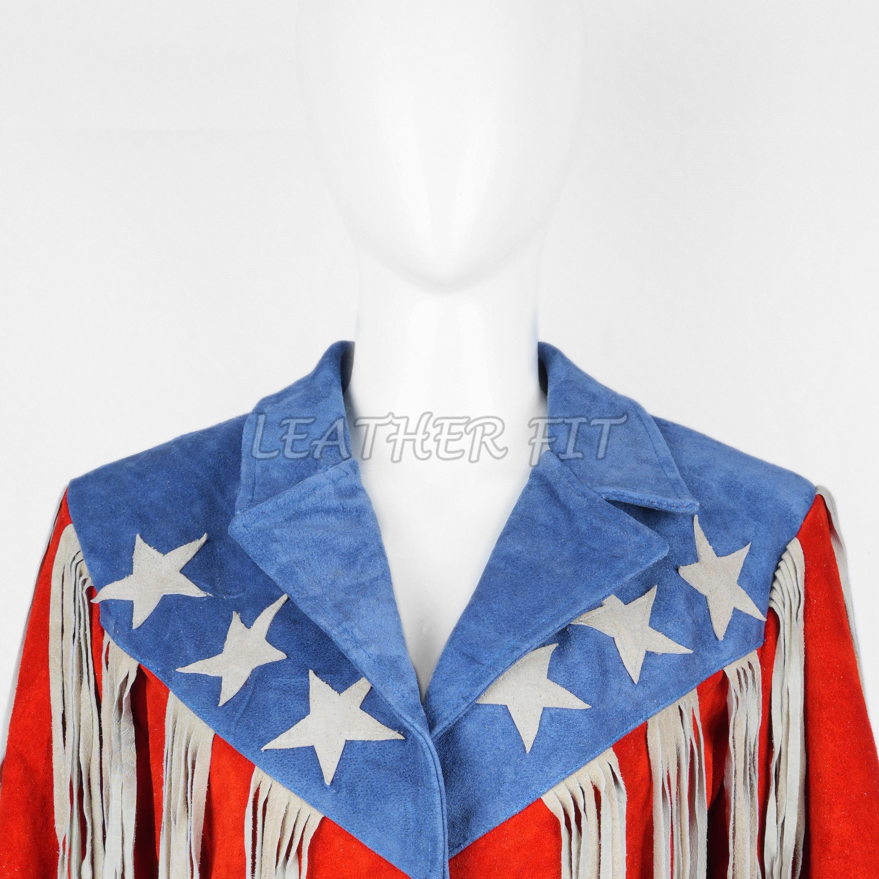 American Flag Suede Fringe Jacket: Western Cowgirl Style - Etsy