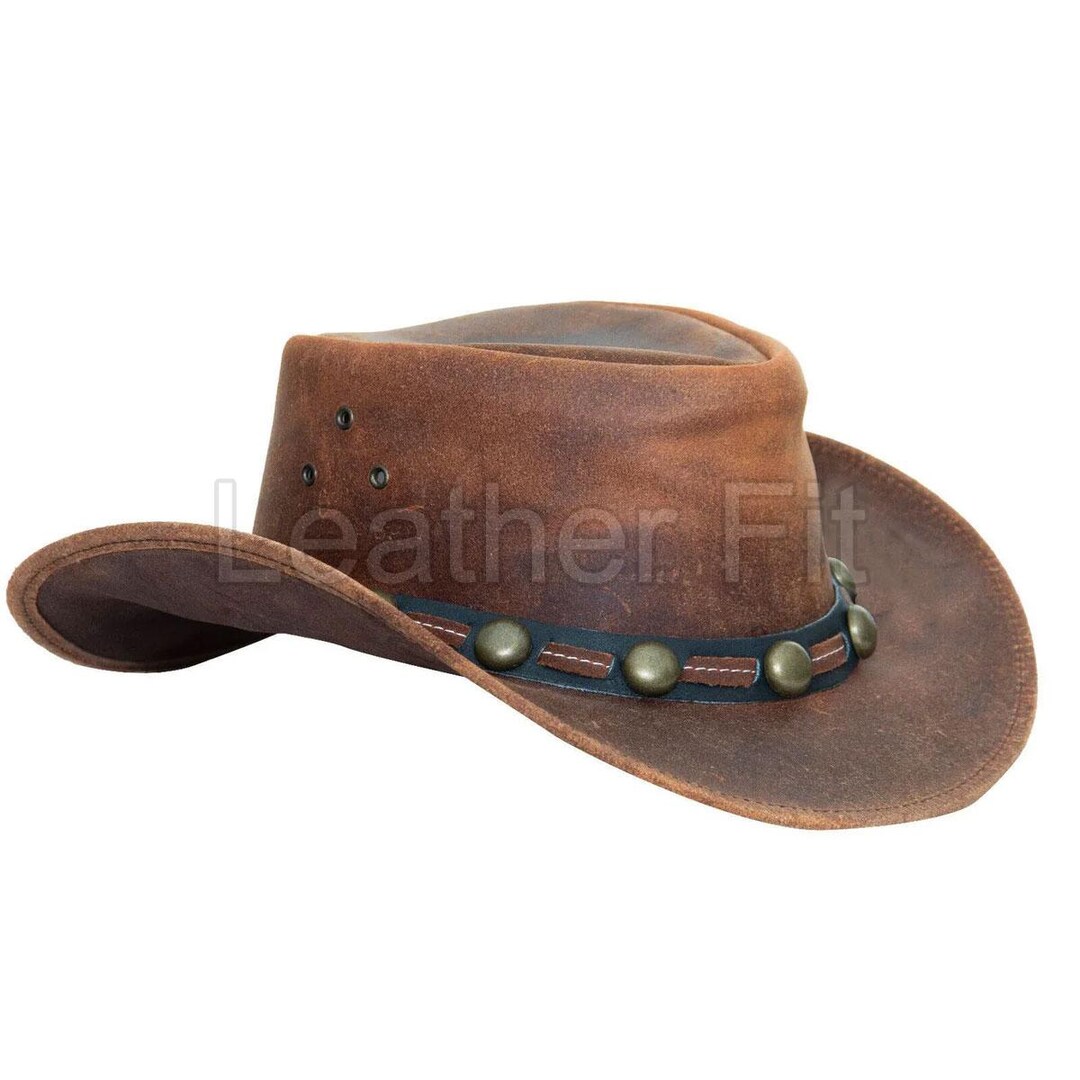 Distressed Brown Cowboy Hat Men Suede Leather Western Hat With Studded ...